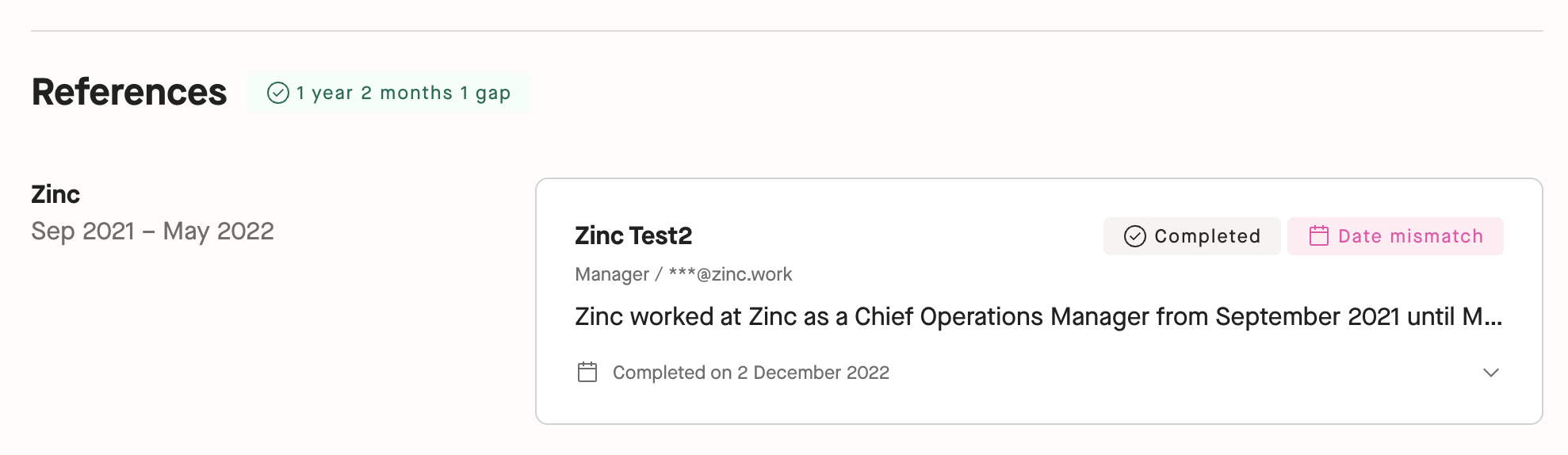 Provide a work reference for a candidate using zinc | Zinc